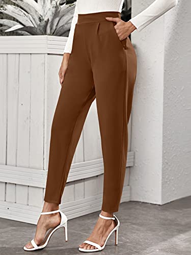 Floerns Women's Solid High Waist Tapered Ankle Stretch Work Pants Chocolate Brown M