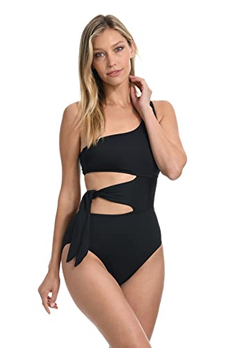 La Blanca Womens Island Goddess Shoulder One Piece Swimsuit, Black, 8 US