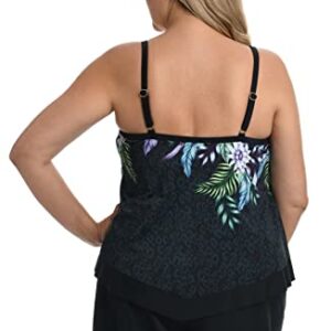 Maxine Of Hollywood womens V-neck Flutter Swimsuit Tankini Top, Black Fiji Floral, 18 Plus