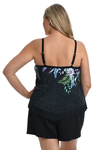 Maxine Of Hollywood womens V-neck Flutter Swimsuit Tankini Top, Black Fiji Floral, 18 Plus