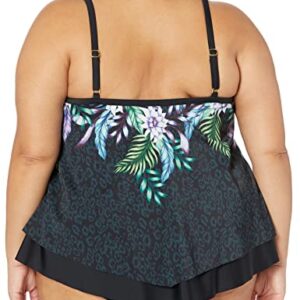 Maxine Of Hollywood womens V-neck Flutter Swimsuit Tankini Top, Black Fiji Floral, 18 Plus