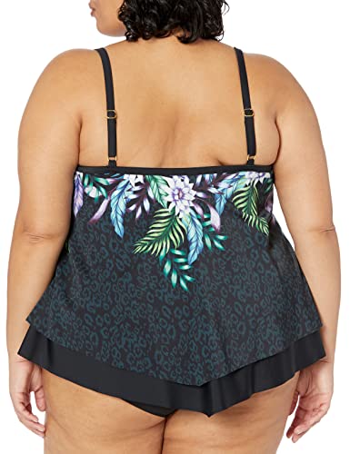 Maxine Of Hollywood womens V-neck Flutter Swimsuit Tankini Top, Black Fiji Floral, 18 Plus