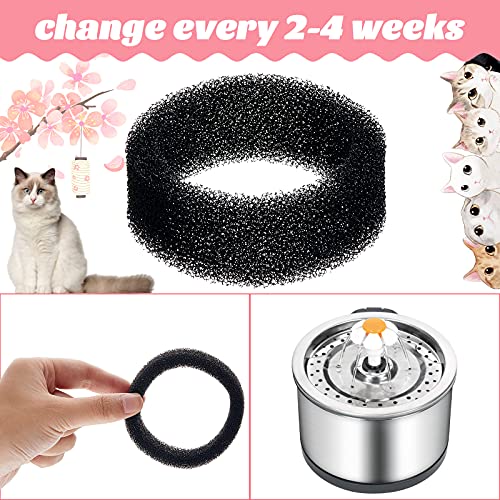 8 Pieces Pet Fountain Filter Pet Water Round Filter Foam for Cat Drink Fountain Cat Water Sponge Filter Cat Fountain Filter Sponge Replacement for 2.5 L/84 oz 2.2 L/ 74 oz Stainless Steel Cat Fountain