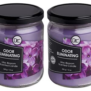 Lilac Blossom Two Pack Odor Eliminating Highly Fragranced Candle - Eliminates 95% of Pet, Smoke, Food, and Other Smells Quickly - Up to 80 Hour Burn time - 12 Ounce Premium Soy Blend