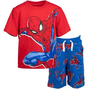 marvel avengers spider-man little boys t-shirt french terry shorts blue/red 7-8