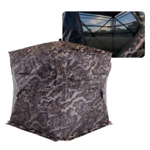 veil camo vc300 3-person hub blind tru-view – ground blind for deer hunting, 270-degree view, water resistant, durable 5-hub design, backpack carry bag, silent slide window panels