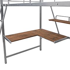 Metal Loft Bed with L-Shaped Desk and Shelf, Silver