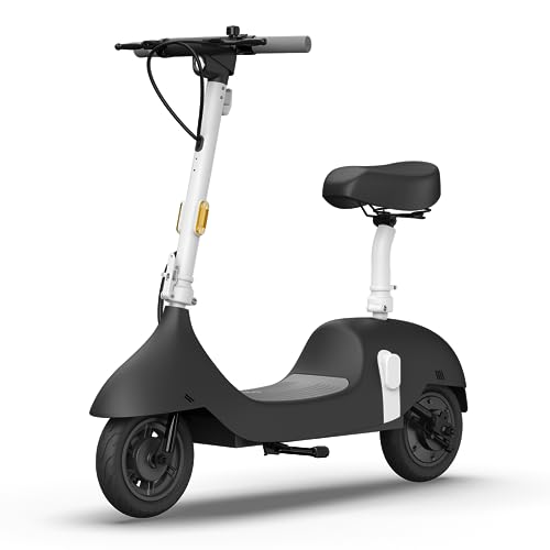 OKAI EA10 Electric Scooter with Seat, Up to 25 Miles Range & 15.5MPH, Moped Scooter Bike for Adults with 10 Inch Vacuum Tires(Black)