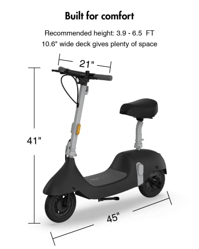 OKAI EA10 Electric Scooter with Seat, Up to 25 Miles Range & 15.5MPH, Moped Scooter Bike for Adults with 10 Inch Vacuum Tires(Black)