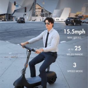 OKAI EA10 Electric Scooter with Seat, Up to 25 Miles Range & 15.5MPH, Moped Scooter Bike for Adults with 10 Inch Vacuum Tires(Black)