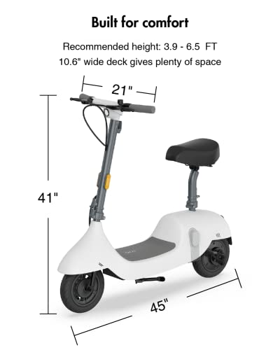 OKAI EA10 Electric Scooter with Seat, Up to 25 Miles Range & 15.5MPH, Moped Scooter Bike for Adults with 10 Inch Vacuum Tires(White)