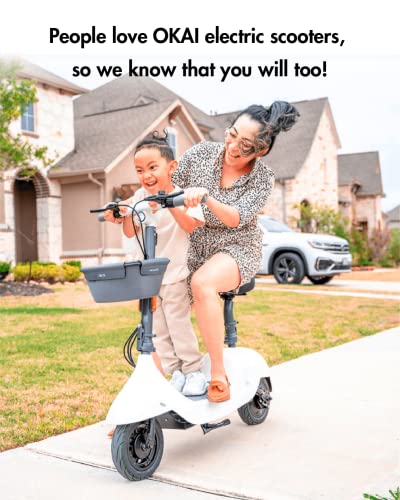 OKAI EA10 Electric Scooter with Seat, Up to 25 Miles Range & 15.5MPH, Moped Scooter Bike for Adults with 10 Inch Vacuum Tires(White)