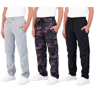 3 Pack Boys Girls Athletic Pants Sweatpants Active Kids Teen Open Bottom Fleece Youth Training Pajama Warm Performance Workout Activewear Winter Warm Sports Running Quick Dry Dri Fit- Set 4,M(8-10)