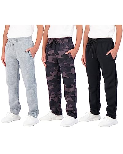 3 Pack Boys Girls Athletic Pants Sweatpants Active Kids Teen Open Bottom Fleece Youth Training Pajama Warm Performance Workout Activewear Winter Warm Sports Running Quick Dry Dri Fit- Set 4,M(8-10)