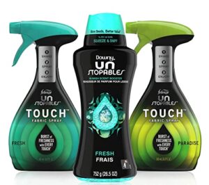 febreze fabric spray & downy unstopables kit - includes downy laundry scent booster beads (fresh, 26.5 ounce) and febreze unstopables touch fabric refresher spray (fresh & paradise, 16.9 oz)