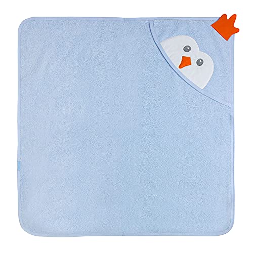 Miniyoki Animal Baby Bath Towel with Washcloth, Turkish Cotton Hooded Baby Towel (Chicken, Blue), 100% Cotton, Made in Turkey, Baby Registry Must Have (30x30 inches)