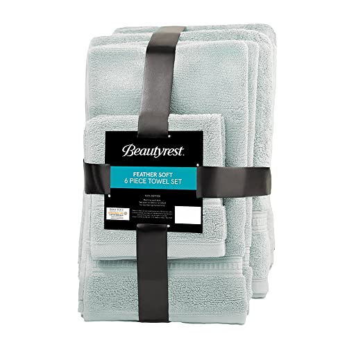 Beautyrest Plume 100% Cotton Bath Towel Set, Luxuriously Soft Feather Touch, Premium 750gsm Spa Quality, Durable and Absorbent for Shower, Multi-Sizes, Seafoam 6 Piece