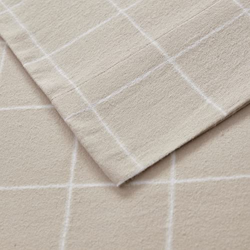 Beautyrest 100% Cotton Sheet Set Breathable Oversized Flannel, All Elastic Deep Pocket Fits Up to 16" Mattress - Cozy Warm Bed Sheets for Cold Weather, Cal King, Beige Windowpane 4 Piece