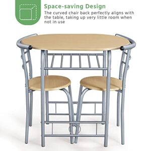 Yaheetech 3-Piece Dining Table Set, Kitchen Table & Chair Sets for 2, Compact Table Set w/Steel Legs, Built-in Wine Rack for Breakfast Nook, Small Space, Apartment, Natural