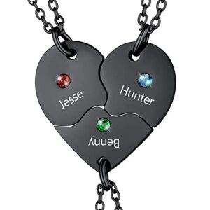 u7 best friend necklace set for 3 people black color heart puzzle pieces pendant custom engraved bff necklaces friendship family member gift with birthstones