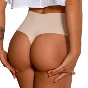 DEANGELMON Women Seamless Thongs No Show Thong Underwear Workout Panties High Waist Tanga Multiple Pack (4P1,M)