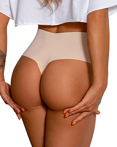 DEANGELMON Women Seamless Thongs No Show Thong Underwear Workout Panties High Waist Tanga Multiple Pack (4P1,M)