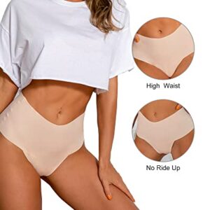 DEANGELMON Women Seamless Thongs No Show Thong Underwear Workout Panties High Waist Tanga Multiple Pack (4P1,M)