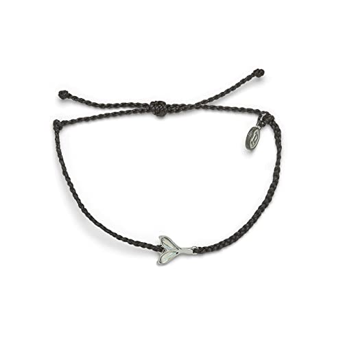 Pura Vida Silver Iridescent Mermaid Fin Bracelet - 100% Waterproof, Adjustable Band, Brand Charm - Black