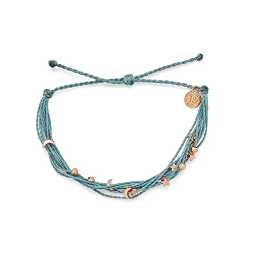 Pura Vida Rose Gold Celestial Beads Malibu Bracelet - 100% Waterproof, Adjustable Band, Brand Charm - Smoke Blue