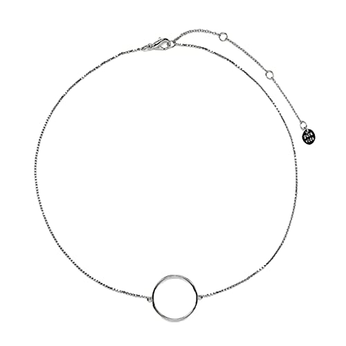 Pura Vida 14" Silver-Plated Circle Charm Choker Necklace - Adjustable Chain, Brass Base - 3" Extender