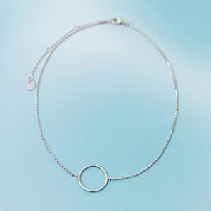 Pura Vida 14" Silver-Plated Circle Charm Choker Necklace - Adjustable Chain, Brass Base - 3" Extender