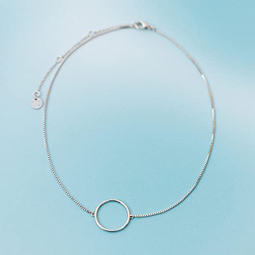 Pura Vida 14" Silver-Plated Circle Charm Choker Necklace - Adjustable Chain, Brass Base - 3" Extender