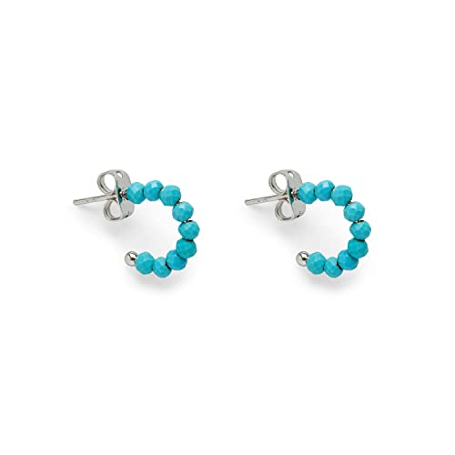 Pura Vida Silver-Plated Turquoise Beads Hoop Earrings - Brass Base, Sterling Silver Posts - 1 Pair