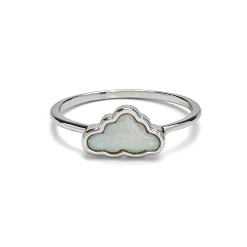 Pura Vida Silver-Plated Opal Cloud Ring w/Synthetic Stone - Brass Band, Rhodium Plating - Size 6