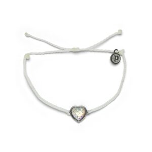 pura vida silver iridescent mermaid heart bracelet - 100% waterproof, adjustable band, brand charm - white