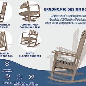 Outdoor Rocking Chairs, High Back Poly Lumber Patio Rocker Chair, 365Lbs Support Rocking Chairs, All-Weather Porch Rocking Chair for Lawn, Backyard, Indoor, Garden, Like Real Wood, Weathered Wood