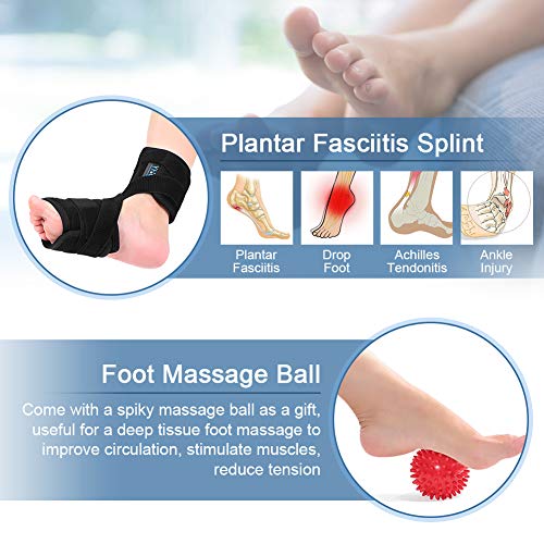 Planters Night Braces, Night Splint Plantar Fasciitis, Night Splint Feet, Night Splint Achilles Tendonitis, Adjustable Plantar Fasciitis Dorsal Night and Day Splint with Spiky Massage Ball