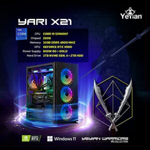 YEYIAN Yari X21 Gaming PC Computer, INTEL 12th Gen Alder Lake i9-12900KF 16-Core 3.2GHz, GeForce RTX 3080 10GB GDDR6X, 2TB NVMe Gen 4 SSD, 2TB 3.5” HDD, 32GB DDR5 4800MHz, 240mm AIO ARGB WiFi 6 BT 5.2