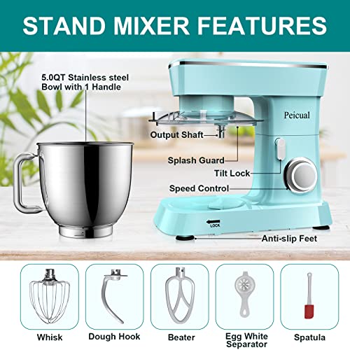 Upgraded Household Stand Mixer for Peicual 380W 10+P Speed High-Performance Tilt-Head Electric Kitchen Mixer 5.5Qt Stainless Steel Bowl with Dough Hook Flat Beater Wire Whisk & Splash Guard