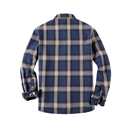 WUAI-Men Casual Sherpa Fleece Lined Plaid Flannel Shirts Jackets Heavyweight Thermal Button Up Winter Work Coat Outwear(Navy,X-Large)