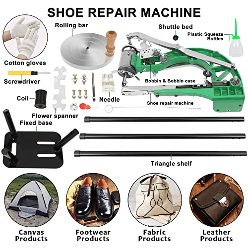 𝐒𝐡𝐨𝐞 𝐑𝐞𝐩𝐚𝐢𝐫 𝐌𝐚𝐜𝐡𝐢𝐧𝐞 Handheld Leather Sewing Cobbler Stitching Industrial Heavy Duty Maquina de Coser Manual Nylon Line for Upsolery Zippers Coats Bags Clothes Quilts Trousers Belt DIY