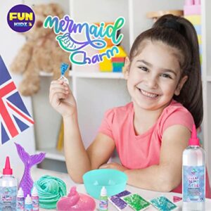 Summer Mermaid Slime Kit for Girls 10-12, FunKidz Shimmer Slime Making Kit for Kids Age 8-10 D.I.Y. Fluffy Glitter Slime Toy Mermaid Gift