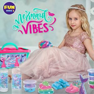 Summer Mermaid Slime Kit for Girls 10-12, FunKidz Shimmer Slime Making Kit for Kids Age 8-10 D.I.Y. Fluffy Glitter Slime Toy Mermaid Gift