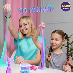 Summer Mermaid Slime Kit for Girls 10-12, FunKidz Shimmer Slime Making Kit for Kids Age 8-10 D.I.Y. Fluffy Glitter Slime Toy Mermaid Gift