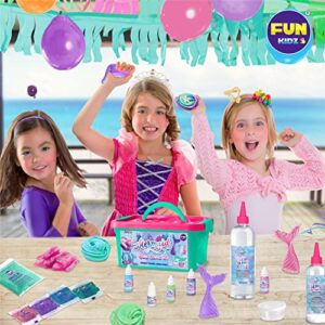 Summer Mermaid Slime Kit for Girls 10-12, FunKidz Shimmer Slime Making Kit for Kids Age 8-10 D.I.Y. Fluffy Glitter Slime Toy Mermaid Gift