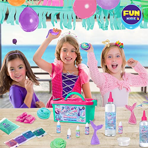 Summer Mermaid Slime Kit for Girls 10-12, FunKidz Shimmer Slime Making Kit for Kids Age 8-10 D.I.Y. Fluffy Glitter Slime Toy Mermaid Gift