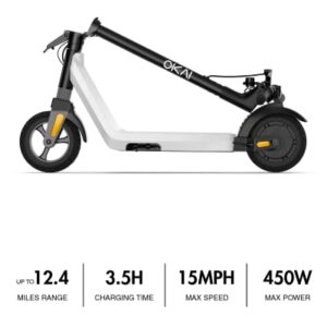 OKAI ES50B Electric Scooter | Entry-Level E Scooter - 12.4 Miles Range | 15.5mph Top Speed - Lightweight and Foldable Electric Kick Scooter for Teens, Adults & Kids