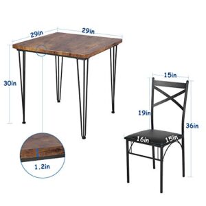 VECELO 3-Piece Dining Room Kitchen Table and Pu Cushion Chair Sets for Small Space, Seating for Two, Brown