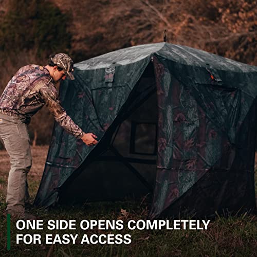 Black Hoof Outdoors 360 Degree View Hunting Blind, See Through Ground Blind for Deer & Turkey, Pop Up Hub Design Tent with Stakes for 2-3 Person, Camouflage Screen and Adjustable Windows for Gun & Bow