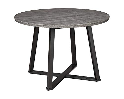 Signature Design by Ashley Centiar Mid Century Round Dining Room Table, Gray & Black & Centiar Mid Century Dining Room Bucket Chair, Set of 2, Black